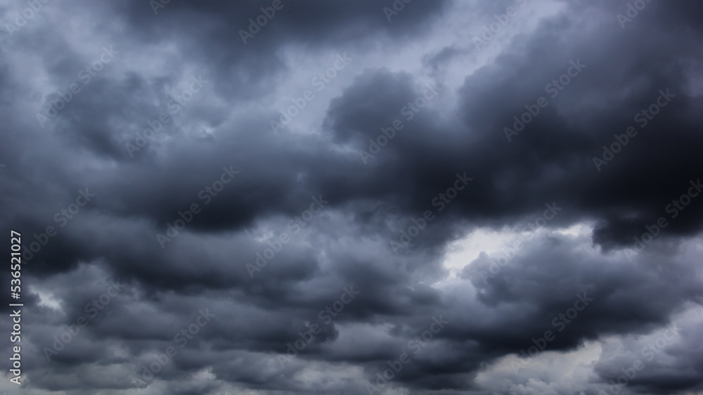 The dark sky with heavy clouds converging and a violent storm before ...