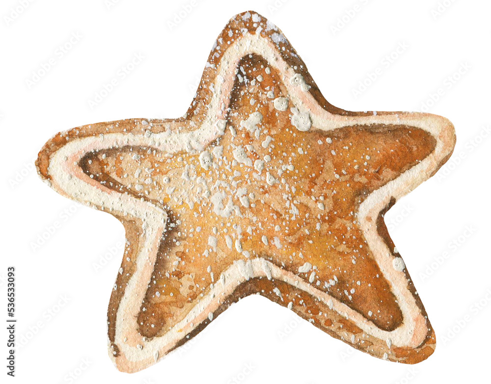 Watercolor christmas baked gingerbread star shape. Cut out hand drawn ...