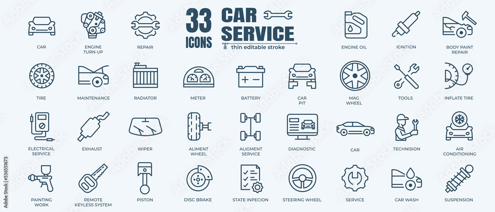 Vektor Car service icon set with editable stroke and white background ...