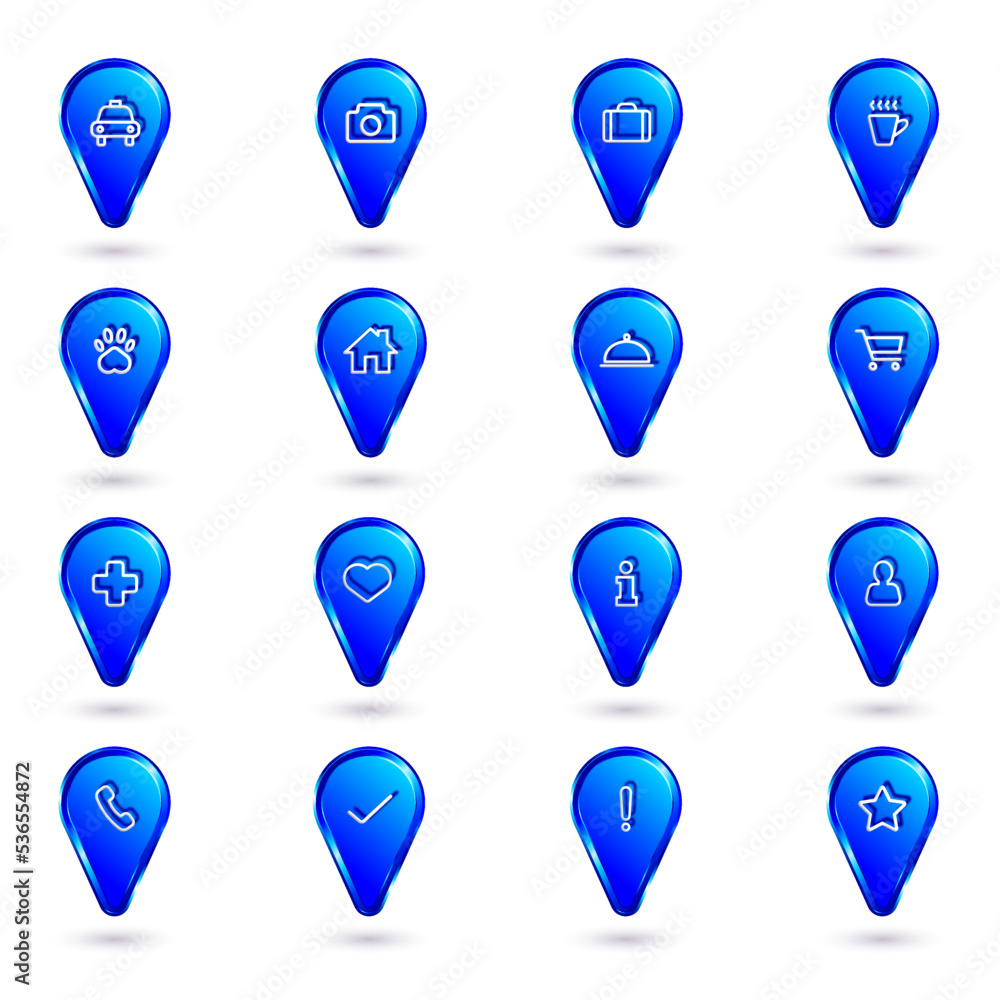 Icon set, pack 16 pins for map. Map pin icon set flat design for web ...