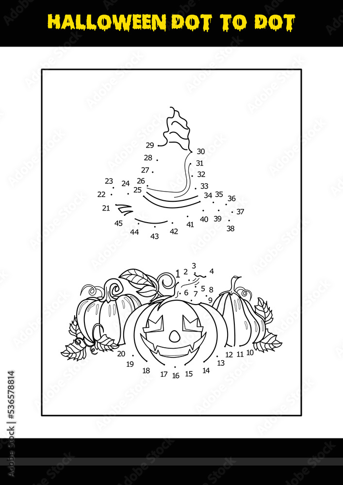 Halloween dot to dot coloring page for kids. Line art coloring page ...