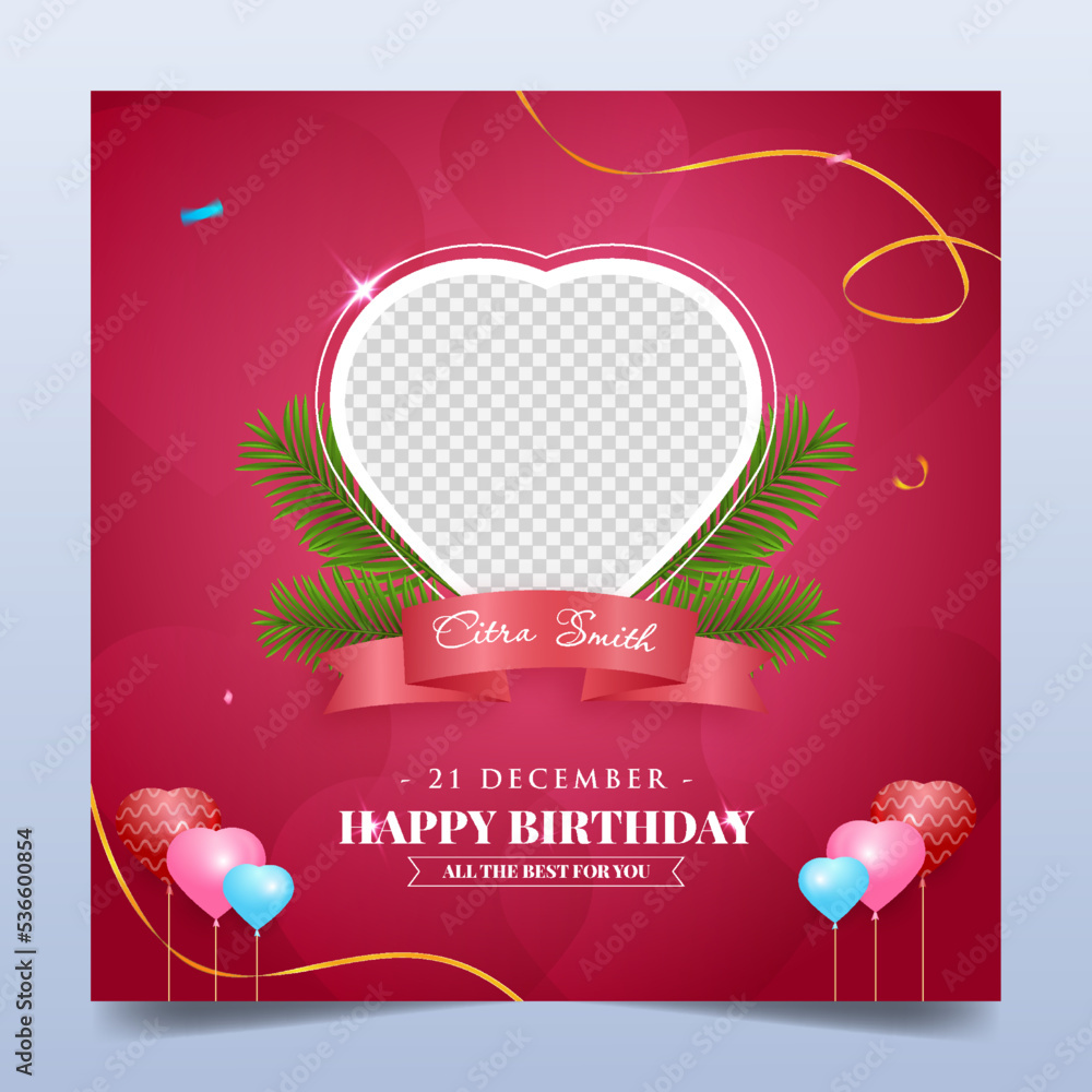 Happy birthday social media post template design Stock Vector | Adobe Stock