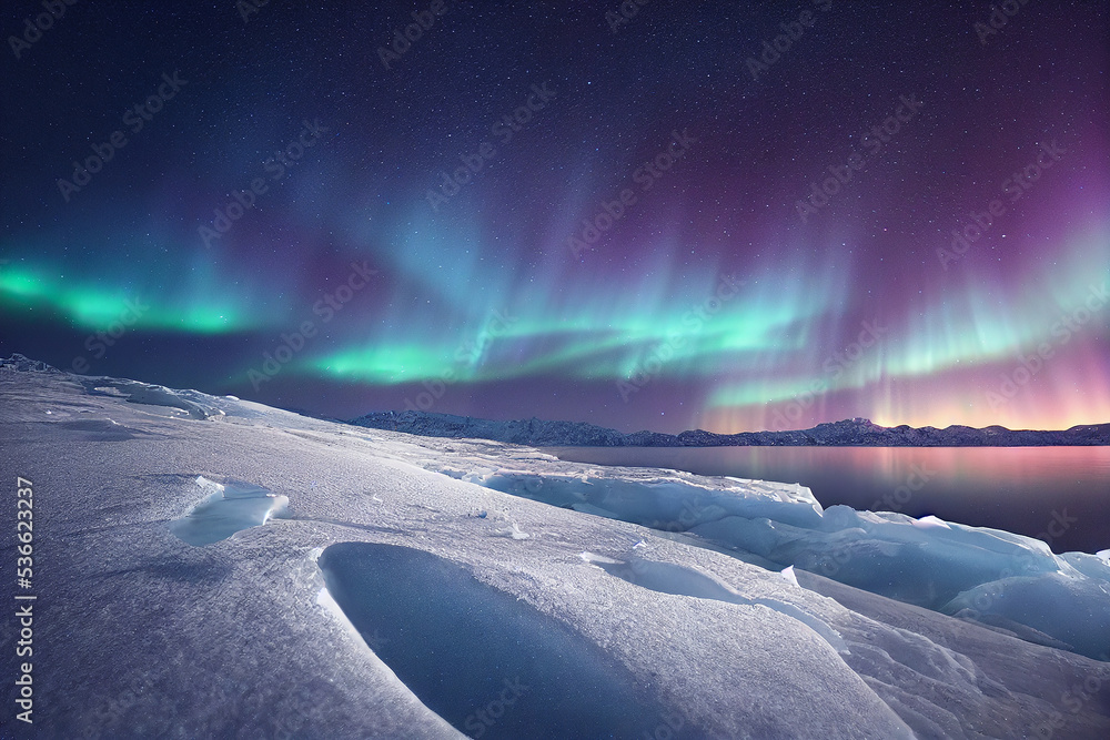 Stock-Illustration „Magnificent Arctic Landscape with Aurora Borealis 3D Artwork Spectacular ...