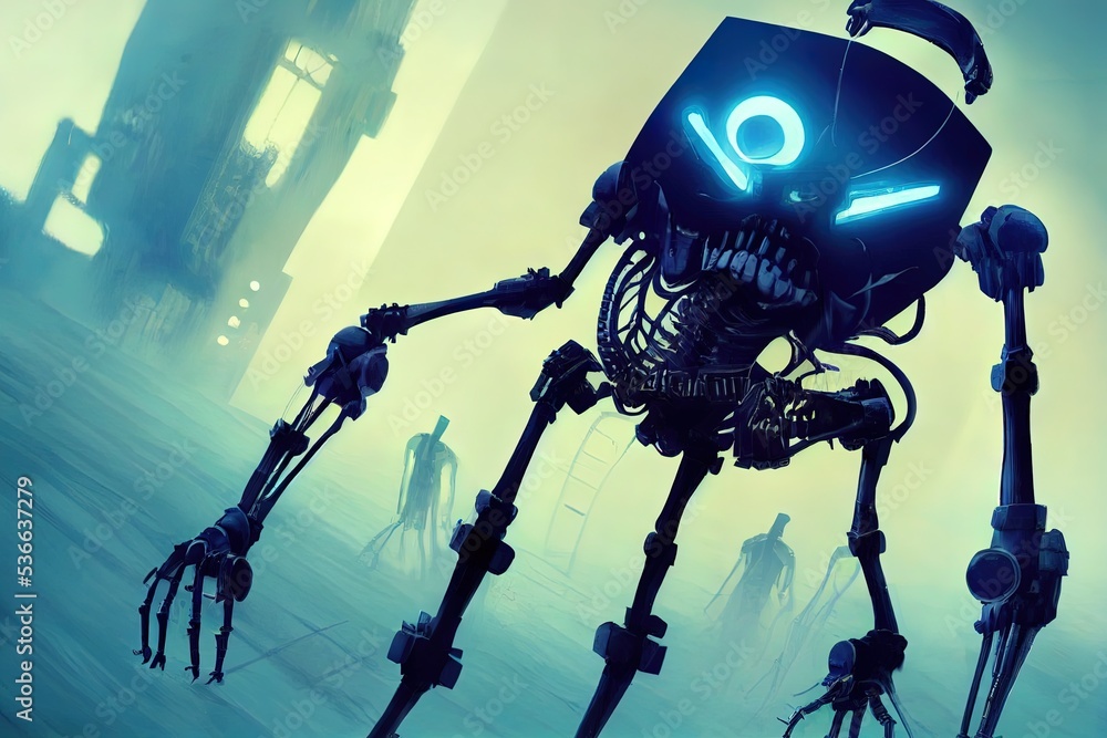 Terrible Death Machine Skeletal Robot Sci Fi Horror Movie Scene 3D Art ...