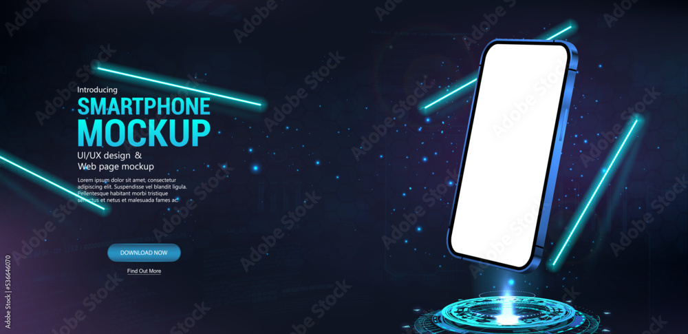 Futuristic banner 3D smartphone white hologram. Futuristic mobile phone ...