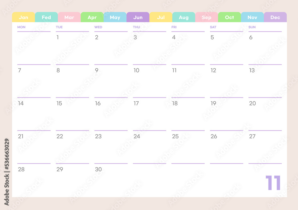 November 2022 simple design digital and printable calendar template ...