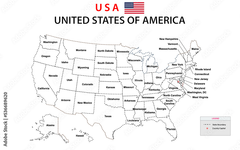 USA Map. Political map of the United States of America. US Map with ...
