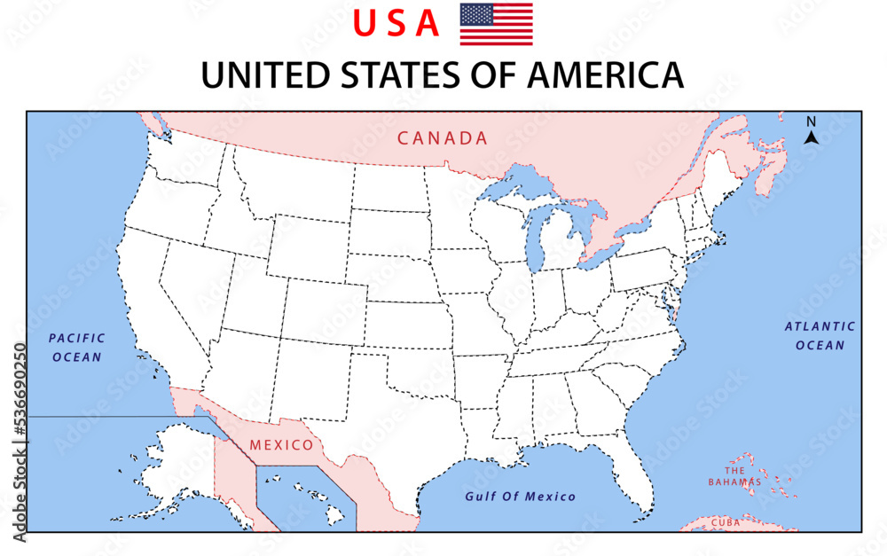 USA Map. Political map of the United States of America. US Map with ...
