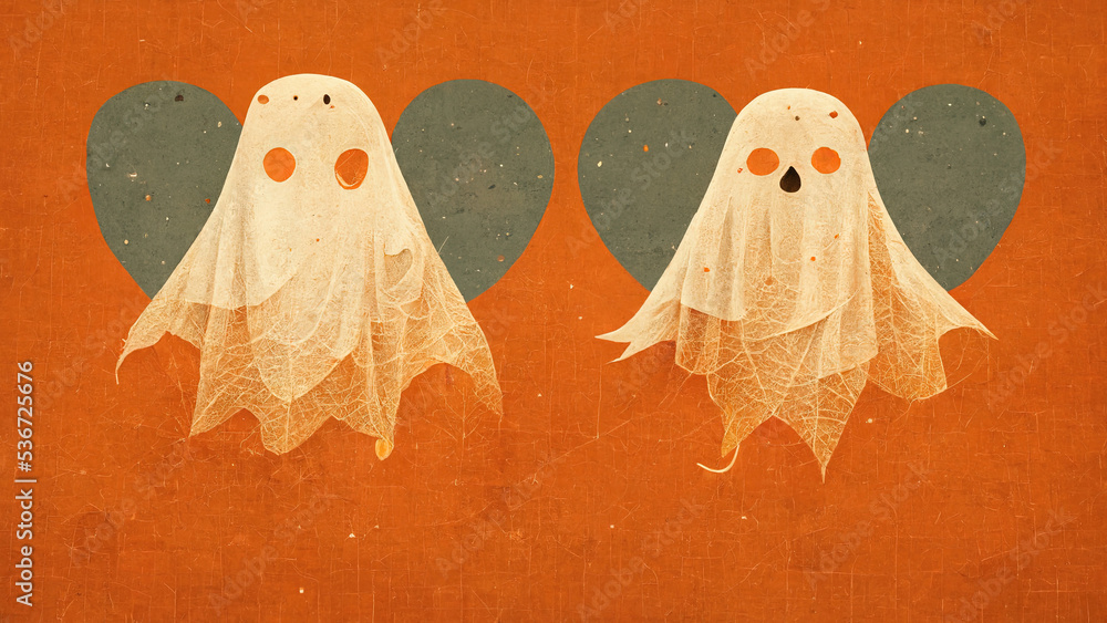 Two ghost illustration in orange background Stock Illustration | Adobe ...