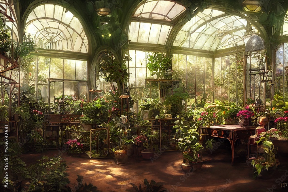 Victorian style fairy tale botanical garden fantasy greenhouse design Stock Illustration | Adobe ...