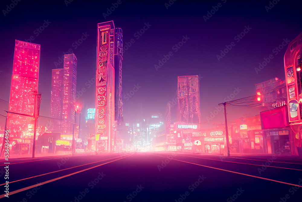 Neon city in metaverse illustration. Futuristic cyber city cityscape ...