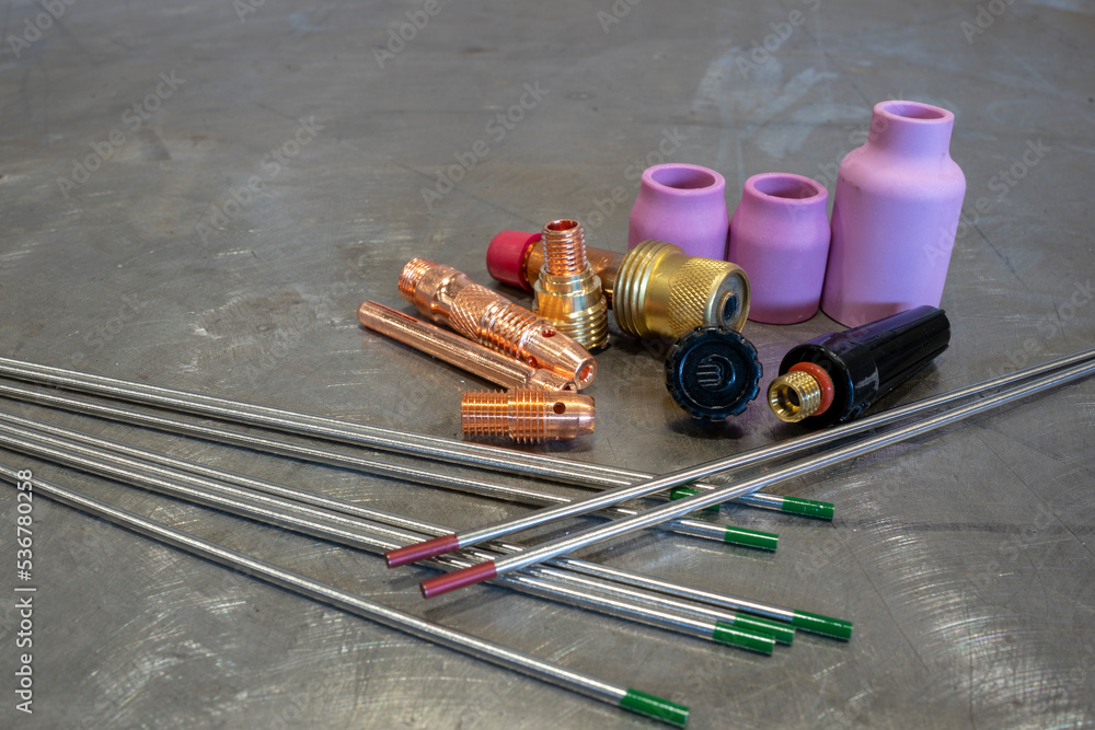 Spare parts for TIG argon burner, ceramic, tungsten, diffuser. Stock ...