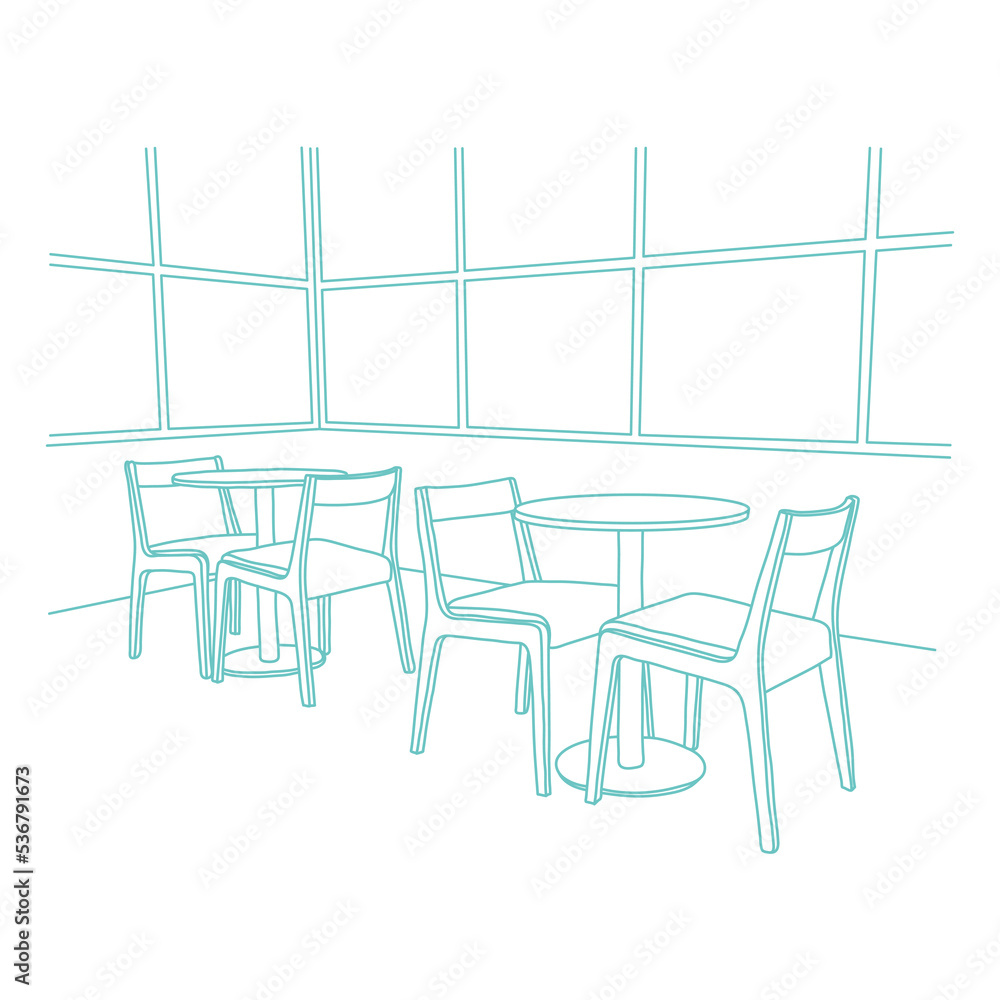 Line cafe doodle. Restaurant, cafe sketch shop. Line drawing street ...