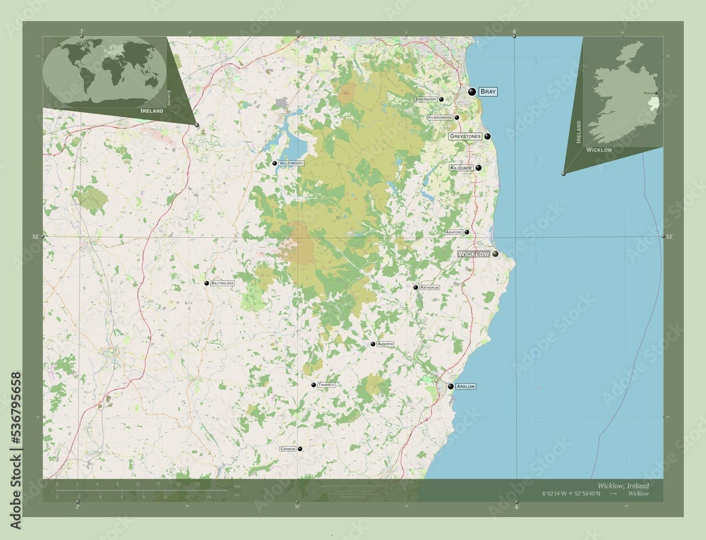 Wicklow, Ireland. OSM. Labelled points of cities Stock Illustration ...