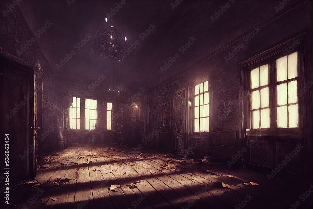 creepy interior of an abandoned building background, concept art ...