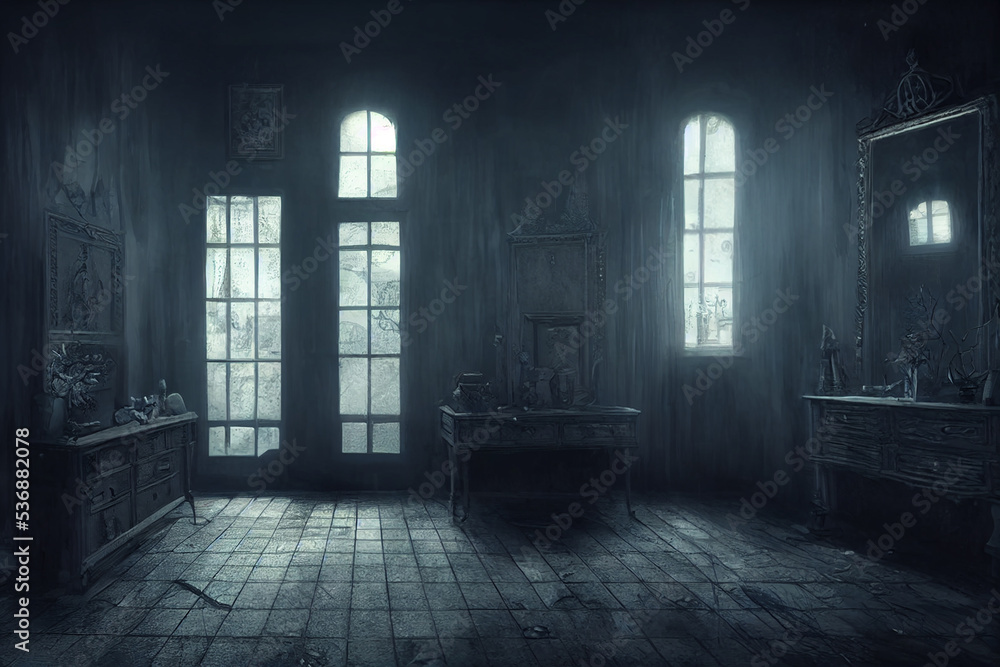 Illustration Stock creepy interior of an abandoned building background ...