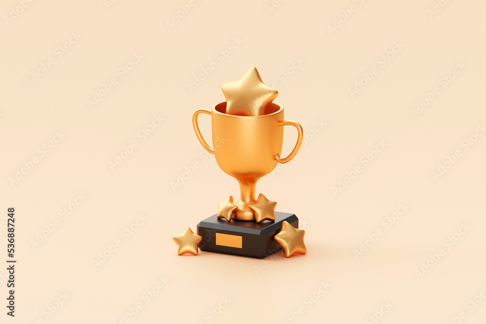 Gold five star rating trophy success award symbol on achievement 3d ...