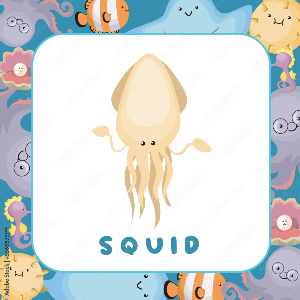 Стоковое векторное изображение «Sea animal flashcards for kids ...