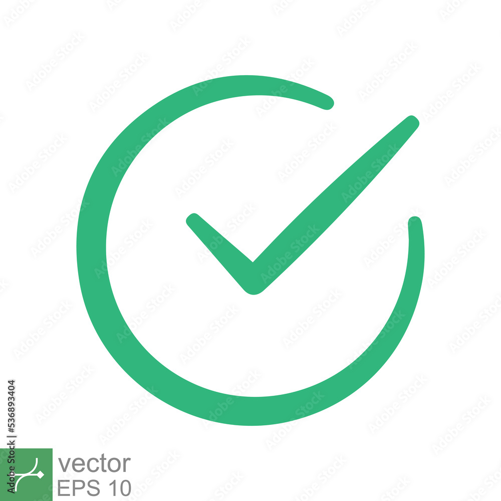 Green check mark icon. Simple flat style. Tick symbol, checkbox, right ...