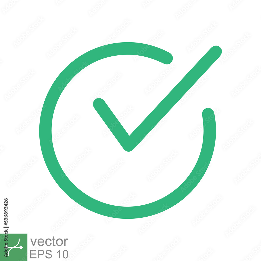 Green check mark icon. Simple flat style. Tick symbol, checkbox, right ...