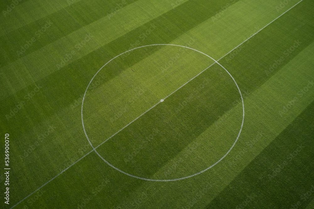 Stock-Foto „Center football field top view. Football field aerial view ...