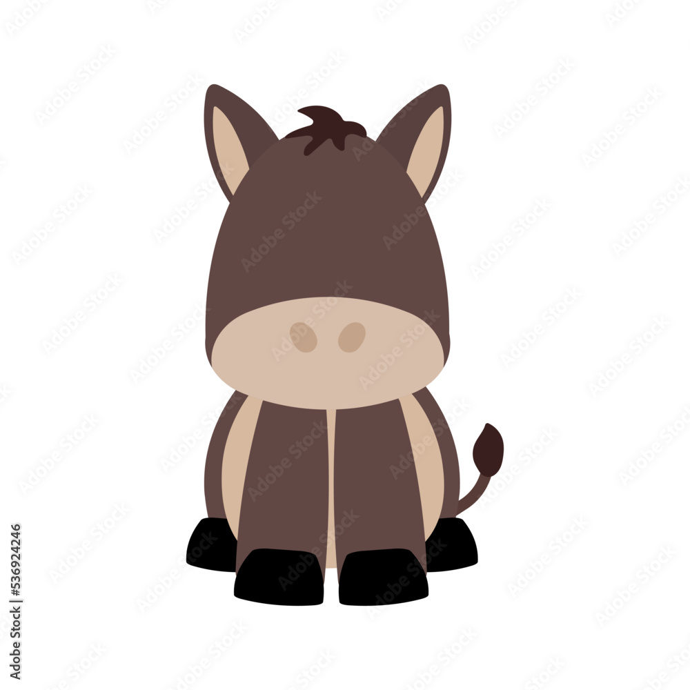 Hand Drawn Cute Donkey Sitting Farm Animal in Animated Cartoon Vector ...