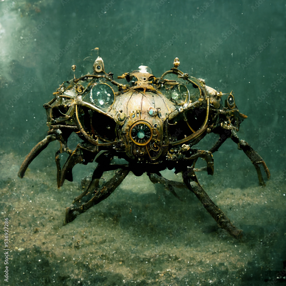 sci-fi fantasy illustration: mechanical crab in steampunk style ...