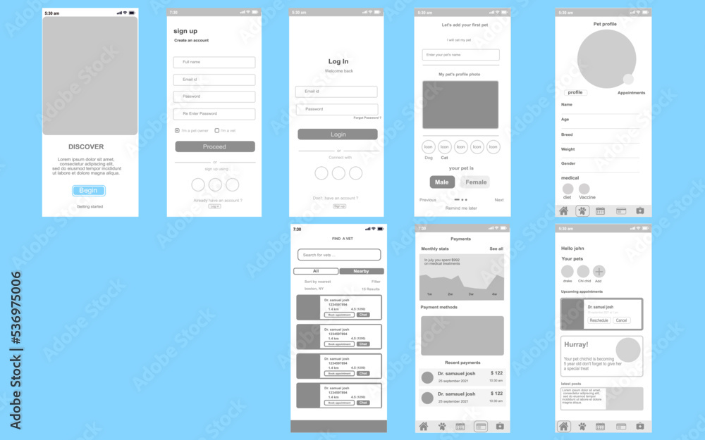Pet Adoption mobile App design. UI, UX, GUI layout for mobile app and ...