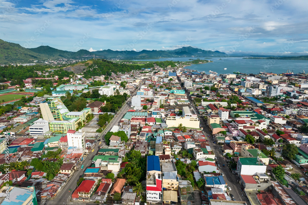 Tacloban City, Leyte, Philippines - Aerial of downtown Tacloban and the ...