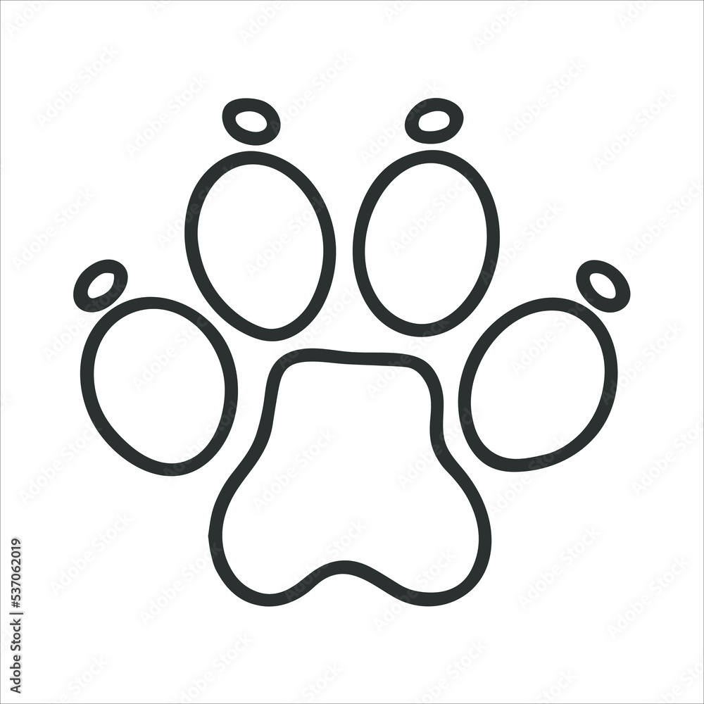 Dog paw vector print. Silhouette outline shape of wolf toe. Imprint of ...
