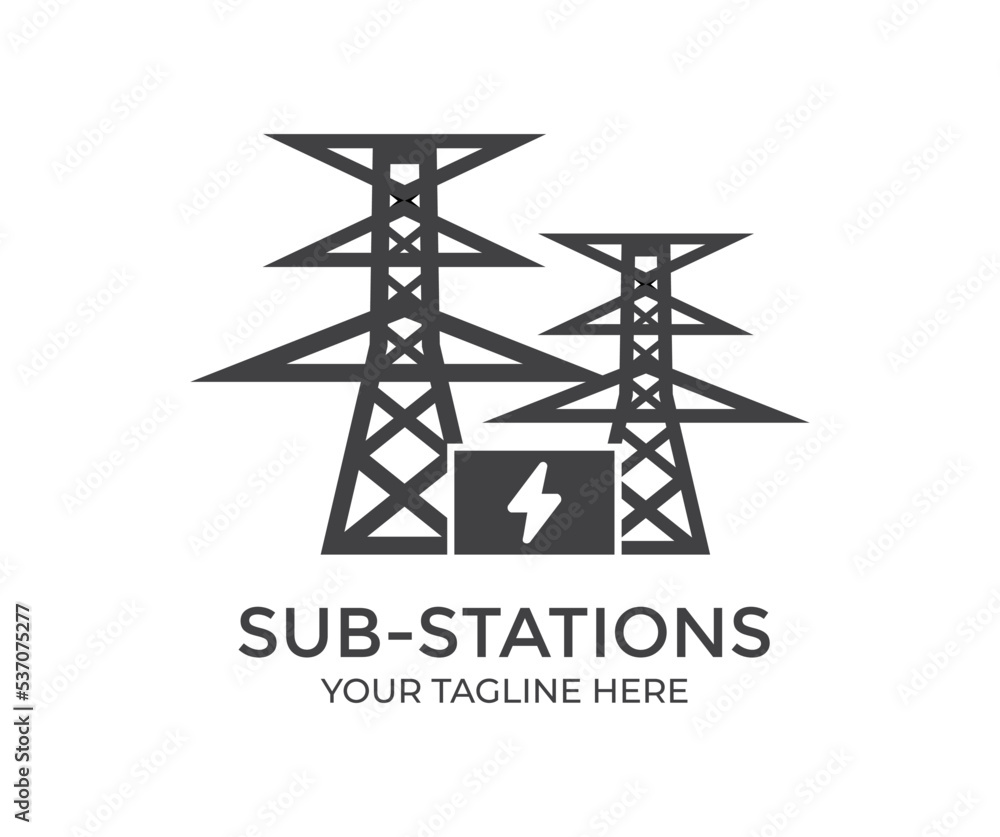 Electric power substation, sub-station with power lines and ...