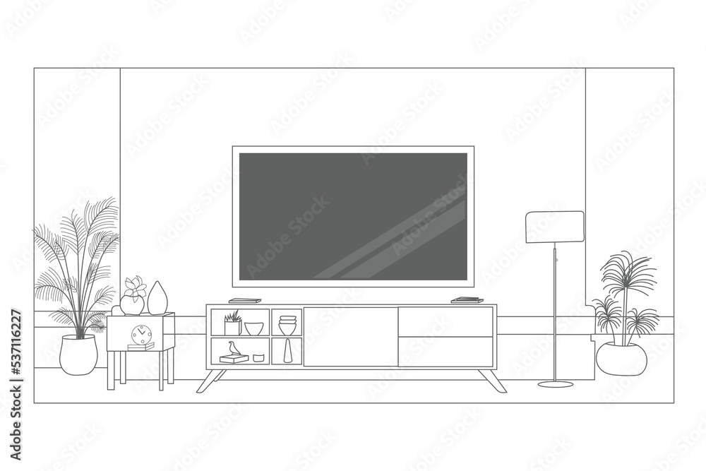 TV Wall Mount on Cabinet line drawing interior design hand sketch ...