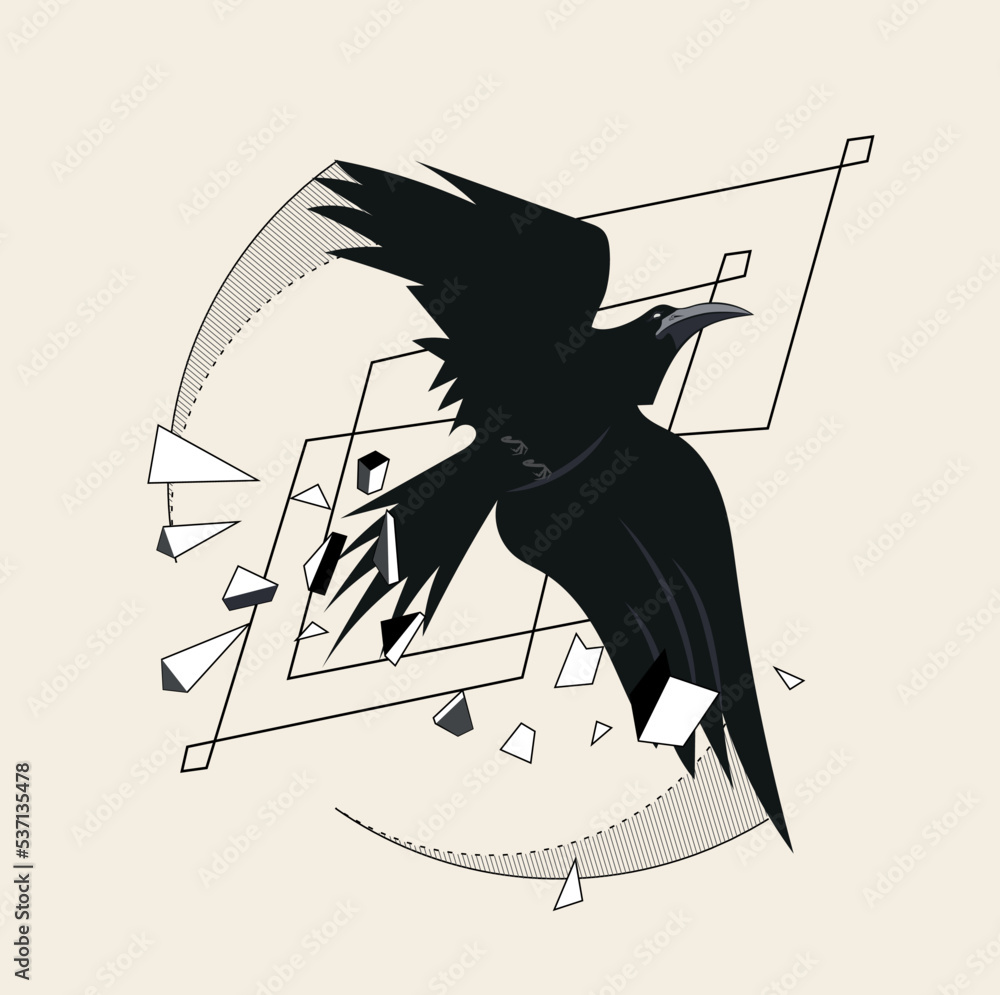 Sketch of flying raven. Hand drawn illustration converted to vector ...