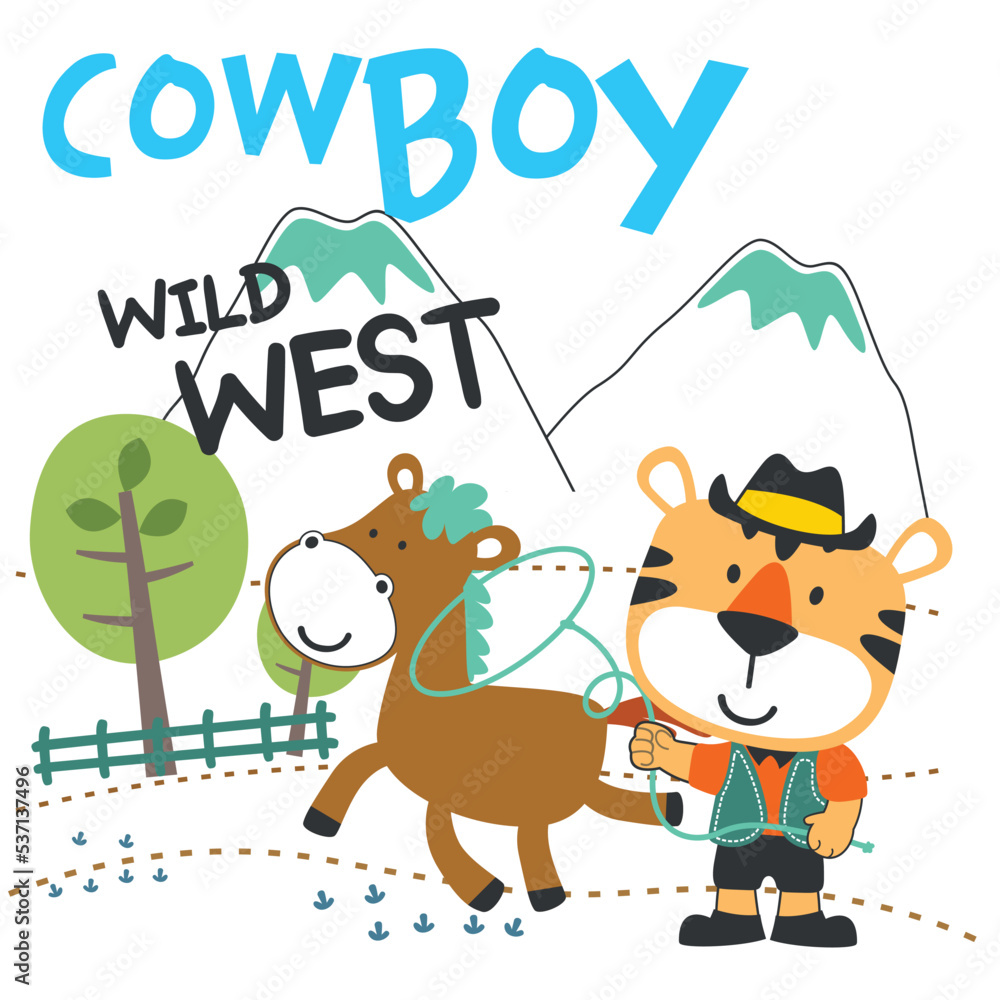 vector illustration of Cute animal cowboy with lasso and and horse ...