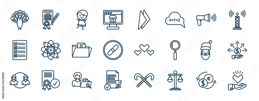 set of most common used web icons in outline style. thin line icons ...