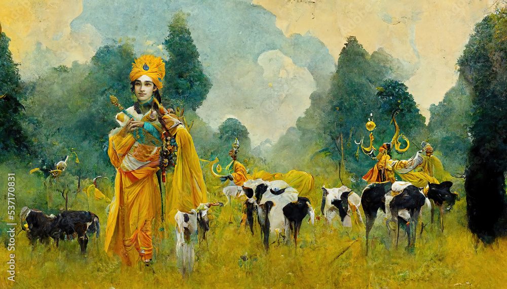 Стоковая иллюстрация «AI generated image of Hindu God Lord Krishna as a ...