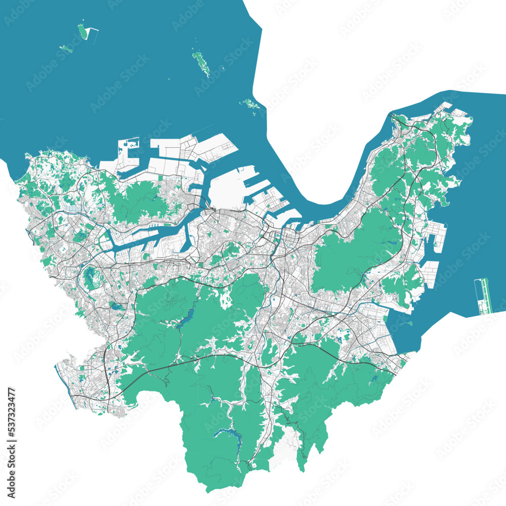 Kitakyushu map. Detailed map of Kitakyushu city administrative area ...