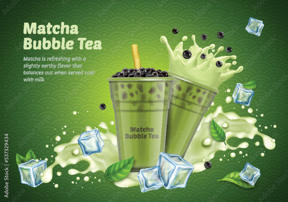Realistic Detailed 3d Matcha Green Bubble Tea Ads Banner Concept Poster ...