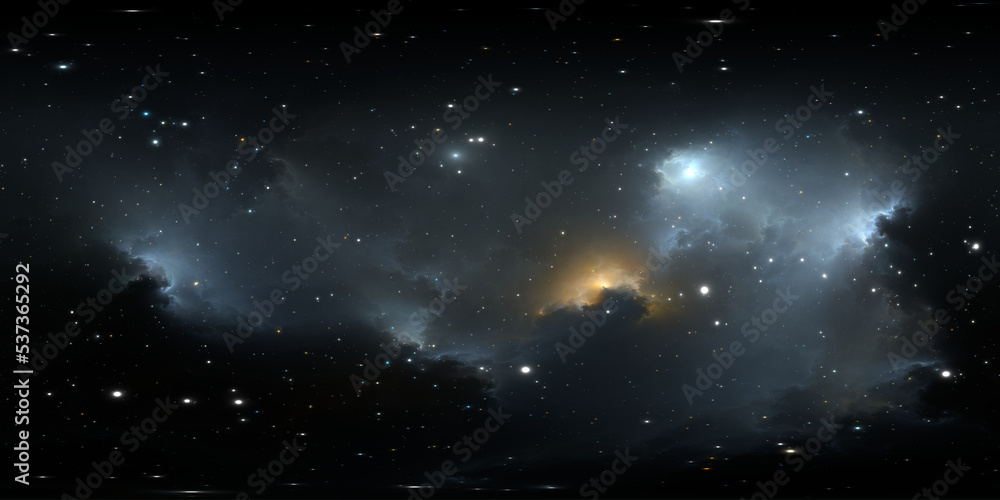 360 degree space background with nebula and stars, equirectangular ...