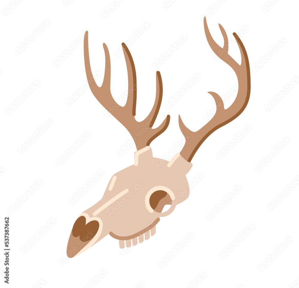 Deer skull side view cartoon hand drawn isolated illustration. Dead ...