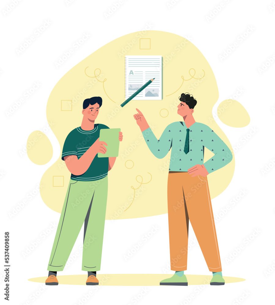 Man with recap. Young guy shows his portfolio, employer and candidate ...