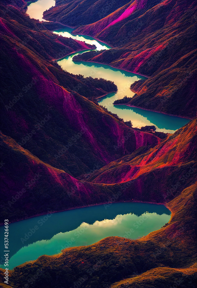 Colorful Lake, intricate, photo-realistic, vivid, dispersion Mountain ...