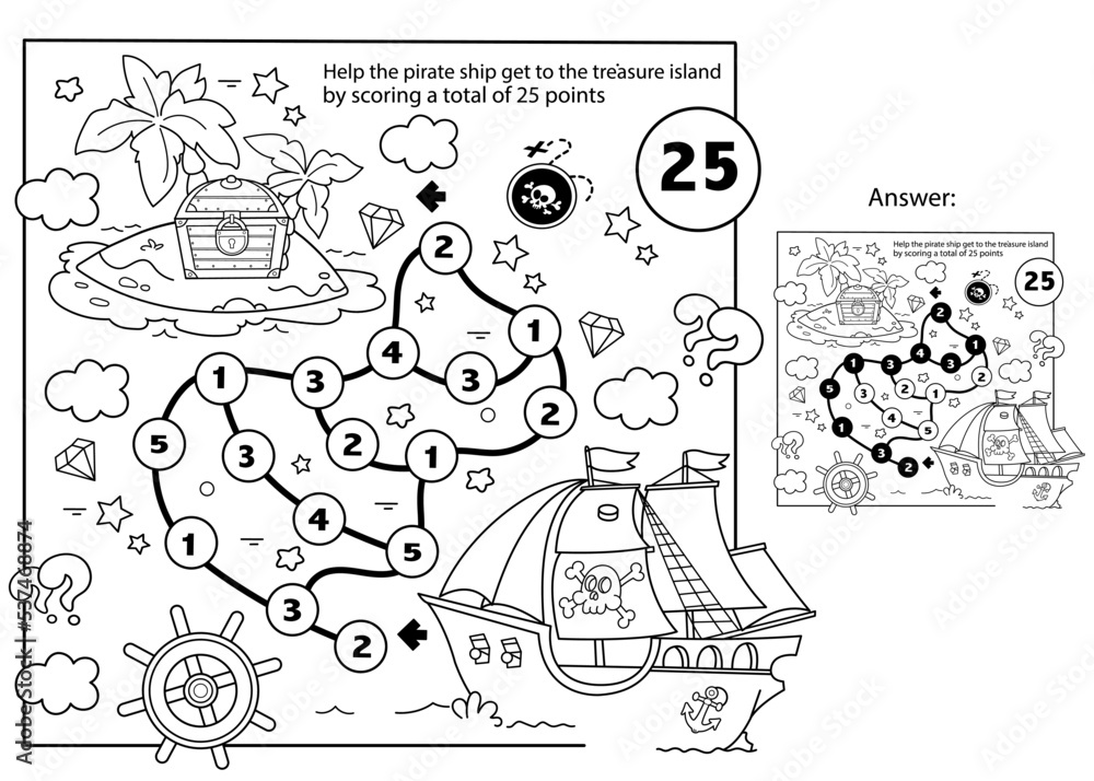 Math addition game. Puzzle for kids. Maze. Coloring Page Outline Of ...