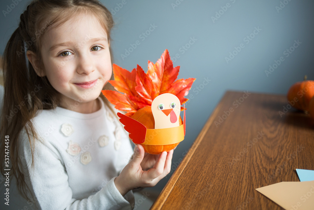 paper craft for kids. DIY Turkey made from pumpkin for thanksgiving day ...