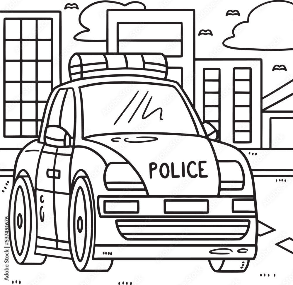 Police Car Coloring Page for Kids Stock Vector | Adobe Stock