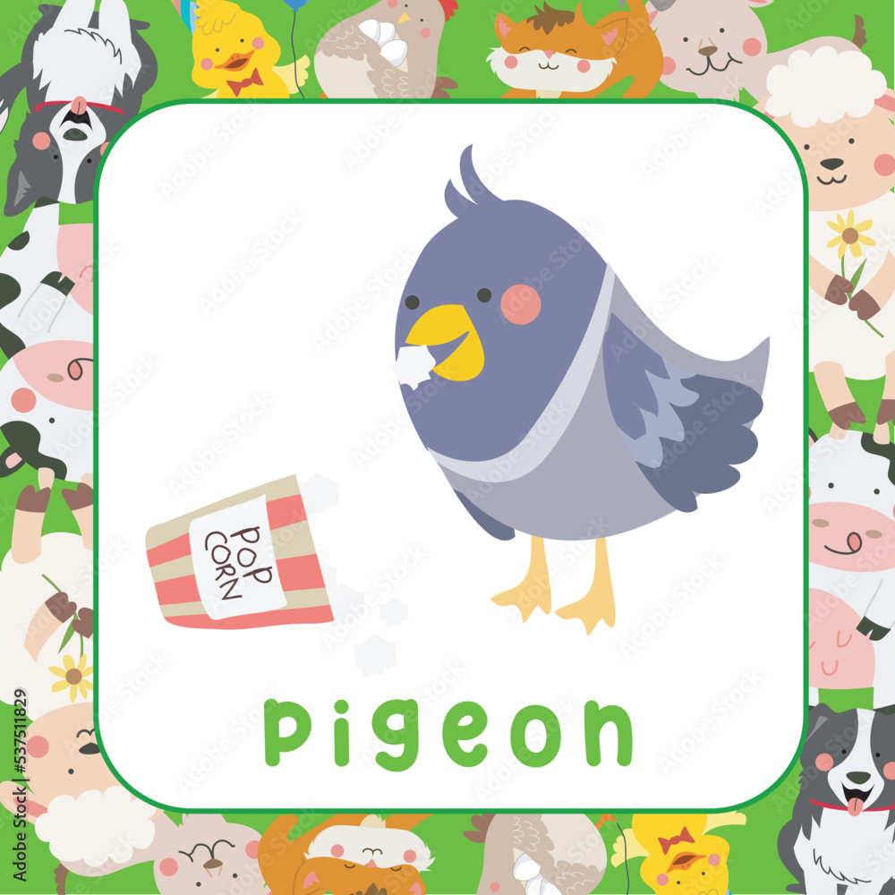 Vector de Stock Cute flashcards animal farm edition. Educational ...