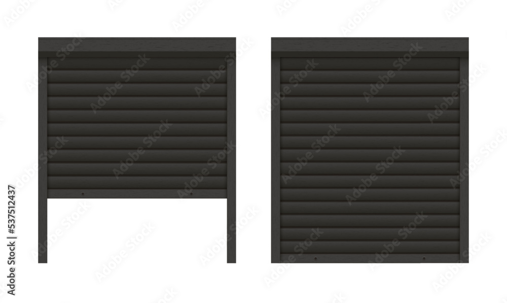 Black closed and ajar roller garage shutter door with realistic texture ...