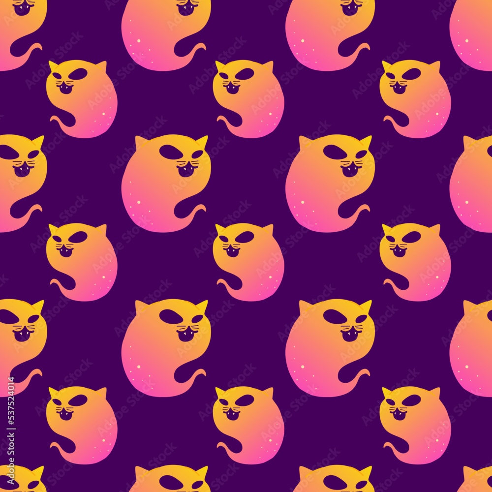 Vektor Mystical seamless pattern with cartoon shiny cats. Magic ...