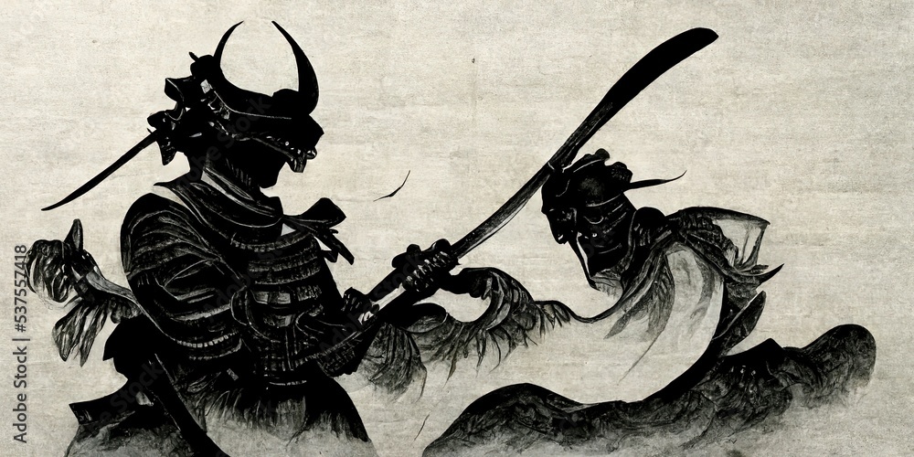 Stock-Illustration „Japanese samurai illustration in japanese ink art ...