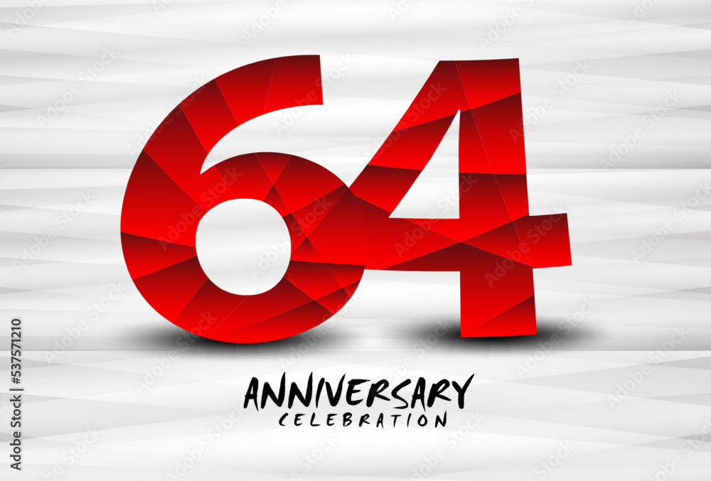 64 Year Anniversary Celebration Logo red polygon vector, 64 Number ...